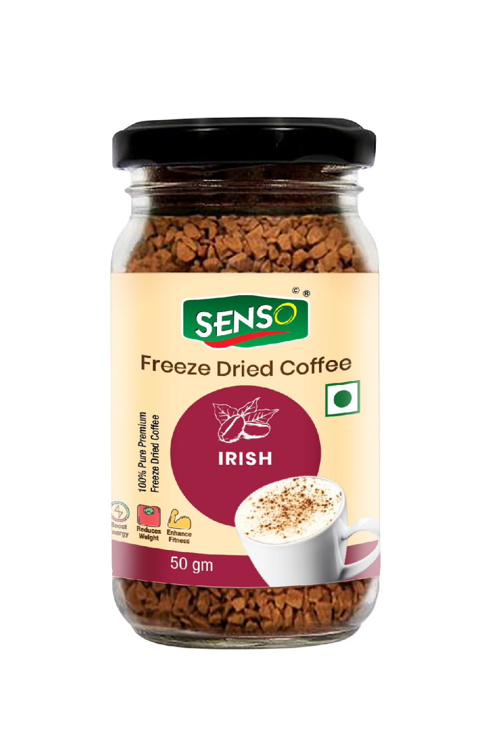 Freeze Dried Pure Instant Coffee Irish Powder, 50g Jar Instant Coffee ...